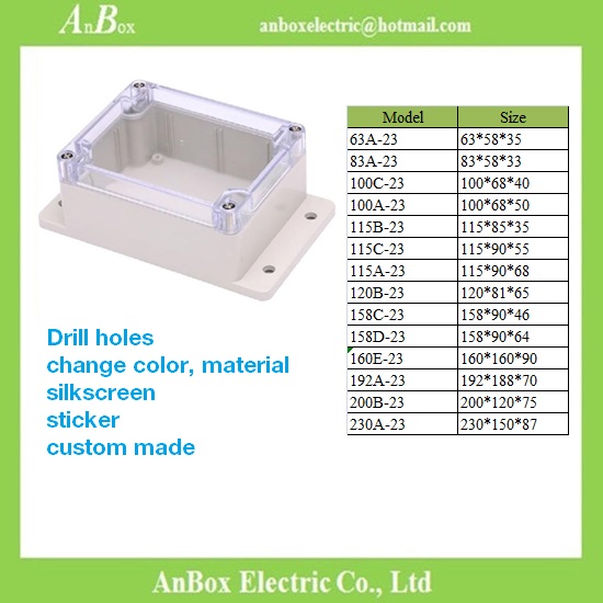 200*120*56mm ip65 weatherproof enclosures box with Clear Top