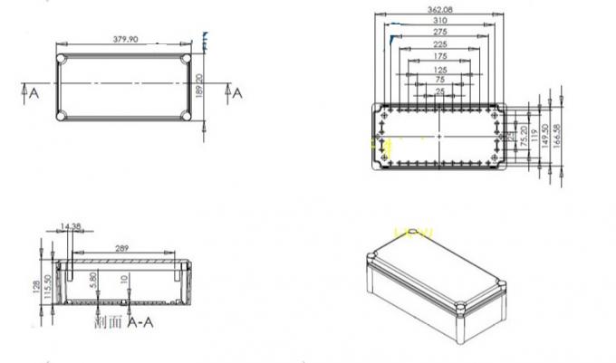 380x190x130mm Plastic waterproof electrical floor box with mounting plate